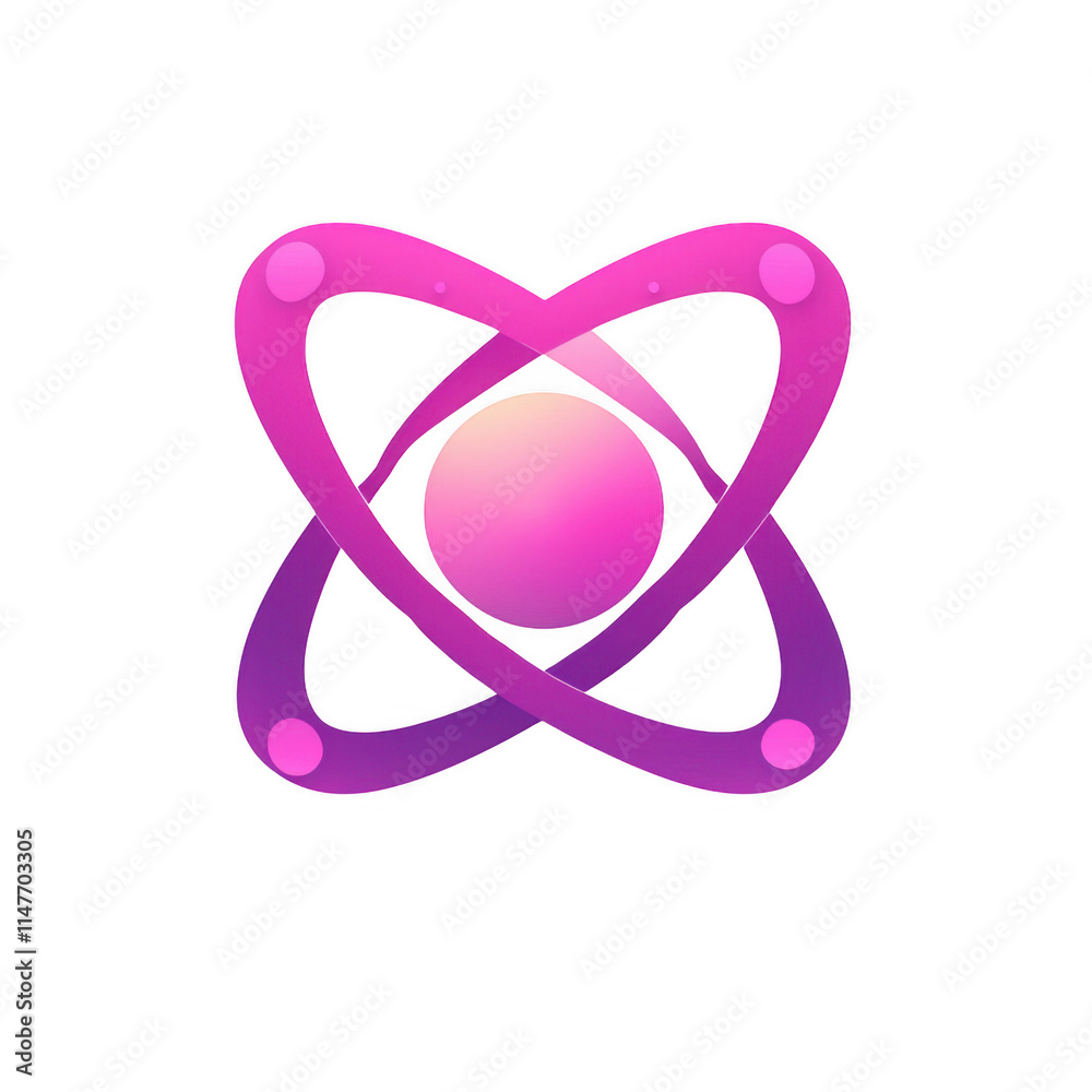 pink icon of Atom isolated on a transparent background Minimalist flat ...
