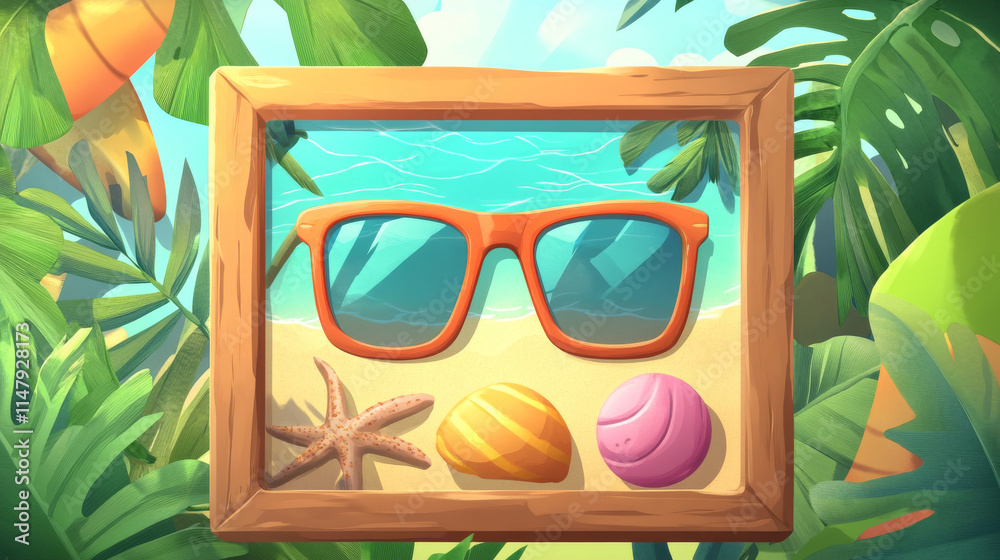 Summer beach ui game store interface with button. Gui banner with ...