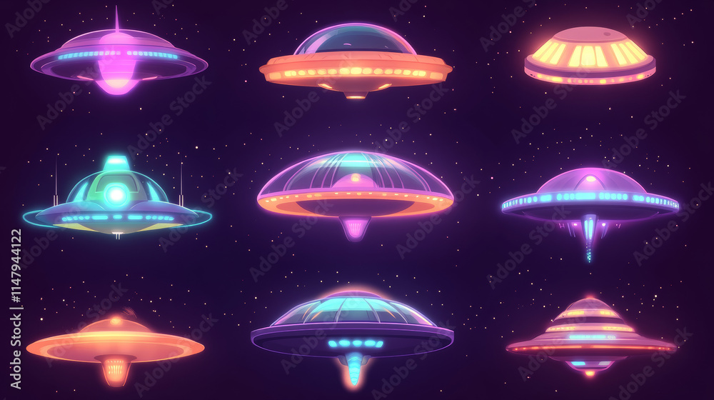 ภาพประกอบสต็อก Flying ufo saucer animation sprite sheet effect. Alien ...