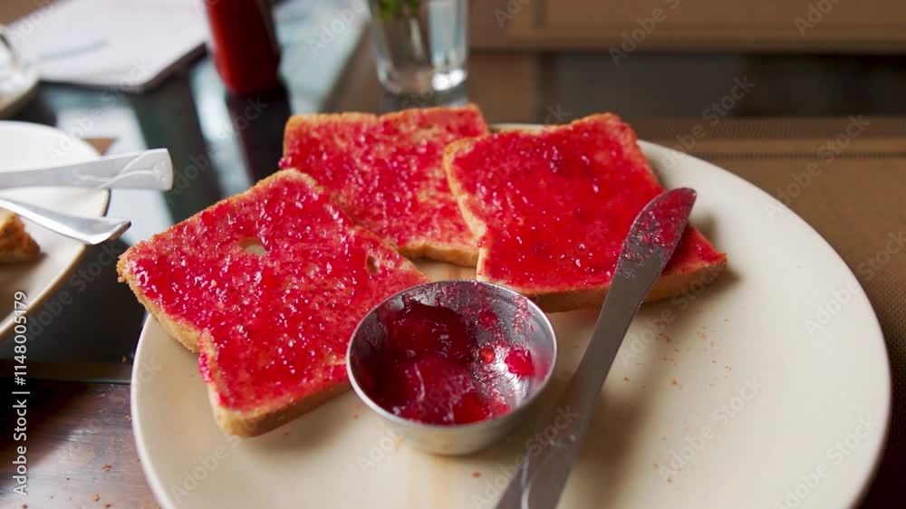 Bread jam in plate for morning breakfast. Homemade jam and toasted ...