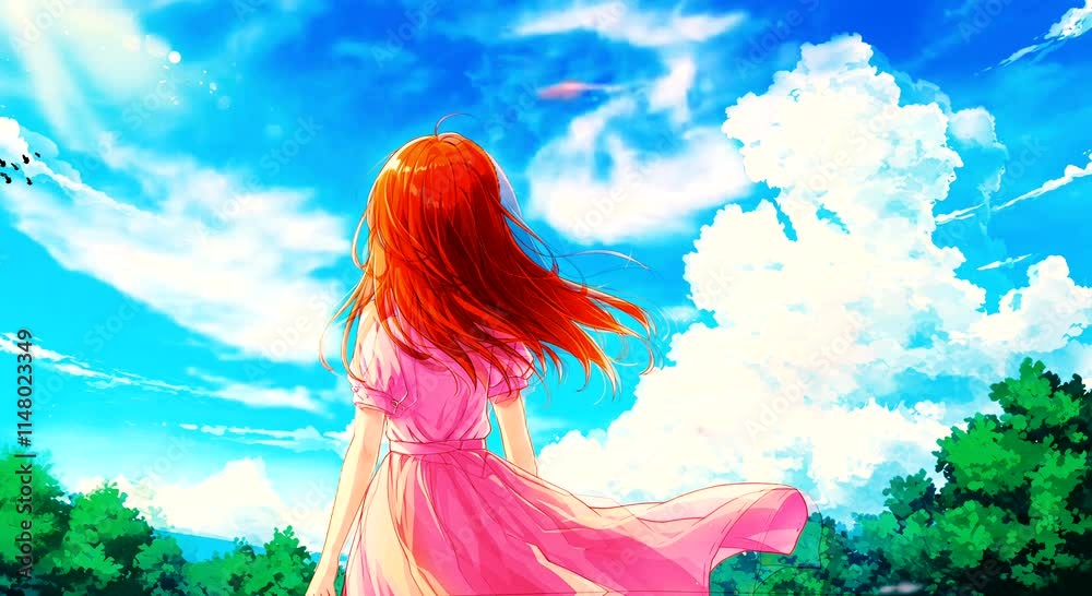 Animated Virtual Backgrounds Beautiful Girl The Blue Sky Lofi Music ...