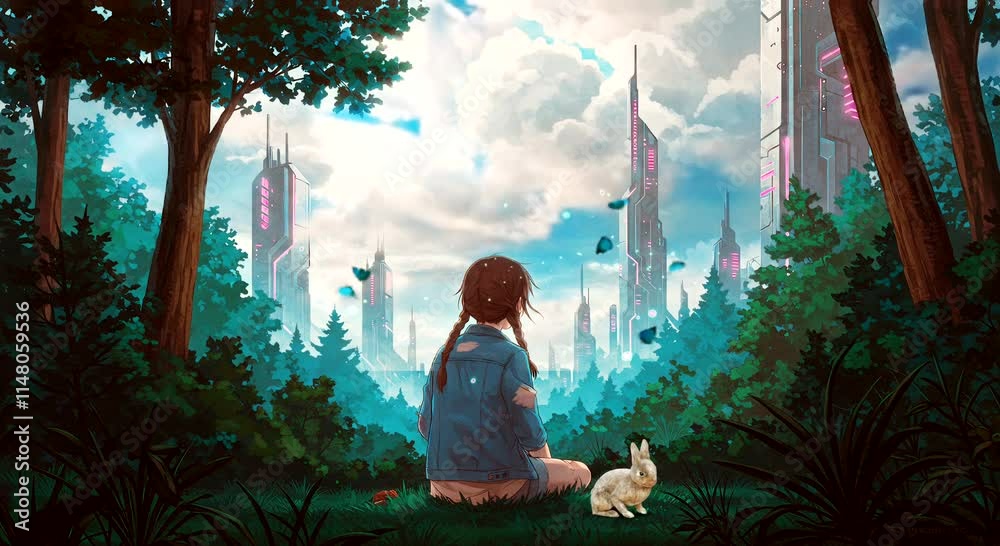 Animated Virtual Backgrounds Girl The Woods Lofi Music Lofi Japanese ...