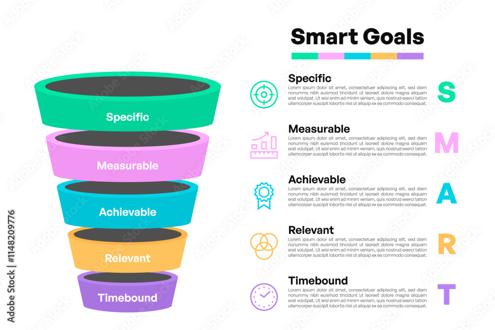 Poster SMART Goals Infographic Set with Colorful Visual Hierarchies and ...