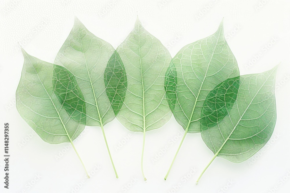 Five leaves are shown in the image. They are all green and have a ...
