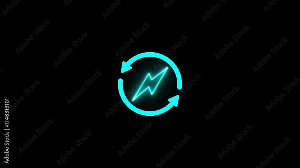 Recharge icon, rotation arrow recharge with thunder icon.charging power ...