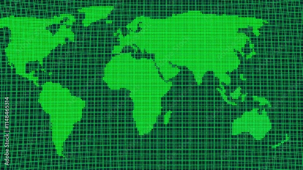 Green color futuristic world map geographical background, hi-tech map ...