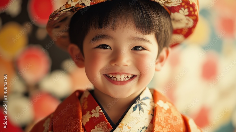 Young Japanese boy with traditional attire and a bright grin. Stock ...