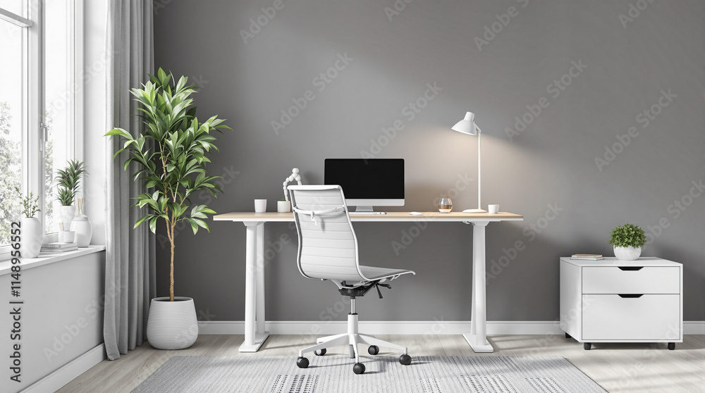 Minimalist Home Office with Modern White Standing Desk and Ergonomic ...