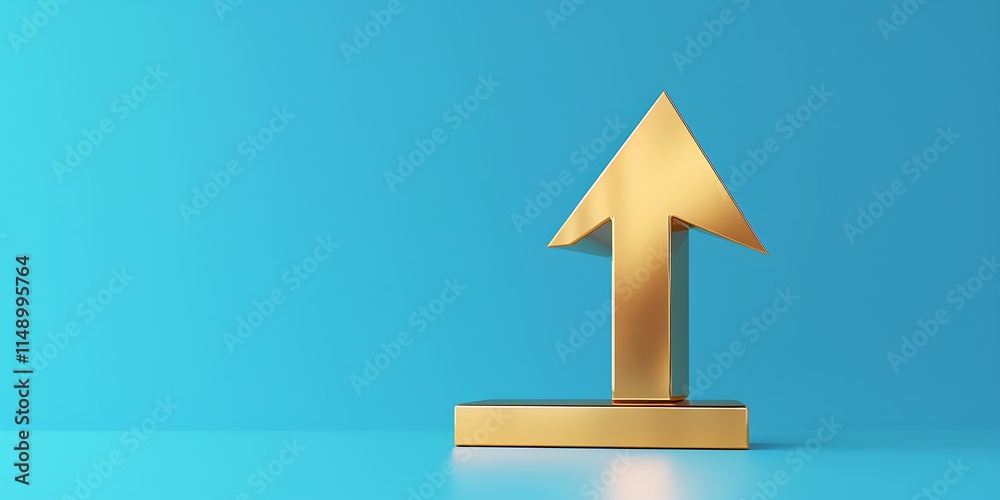 An abstract representation of a solid gold upward arrow, symbolizing ...