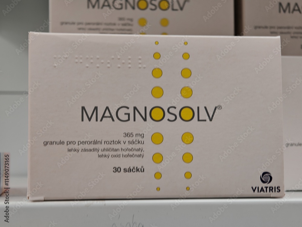 Prague,Czech Republic -December 28 2024:MAGNOSOLV box of medication ...