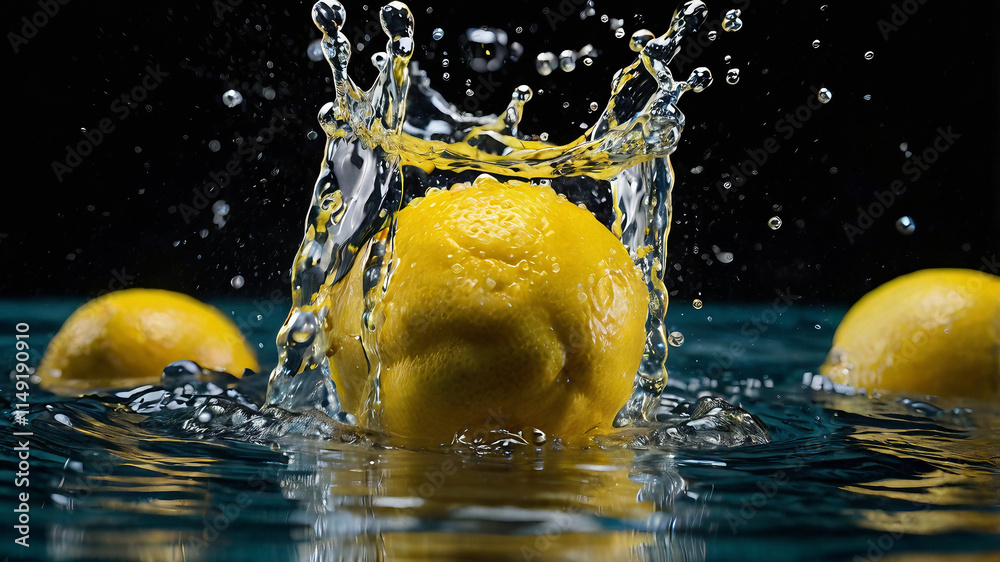 Lemon in water splash, capturing its juicy texture and zesty appeal for ...