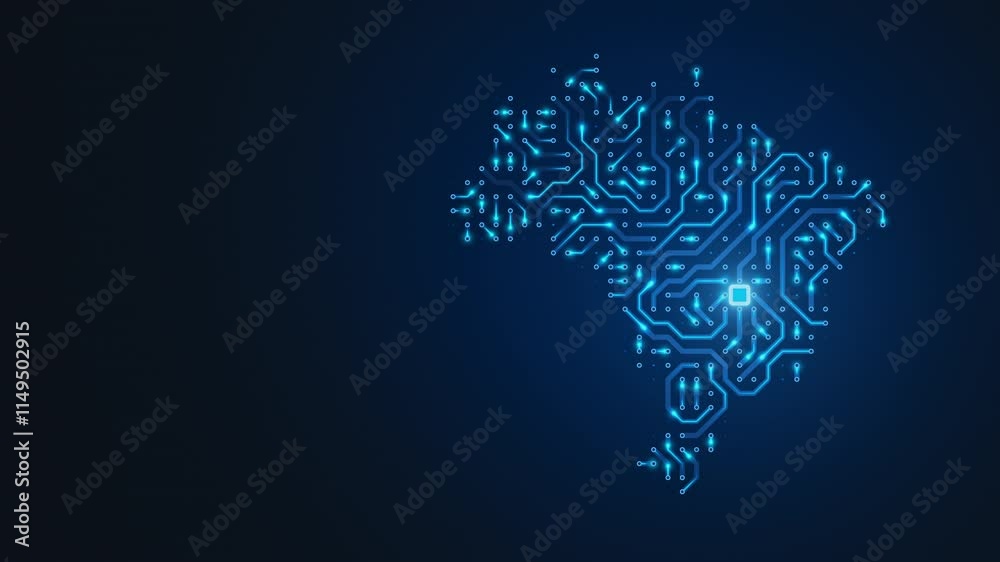 Brazil - country map, circuit board, digital tech background. Seamless ...