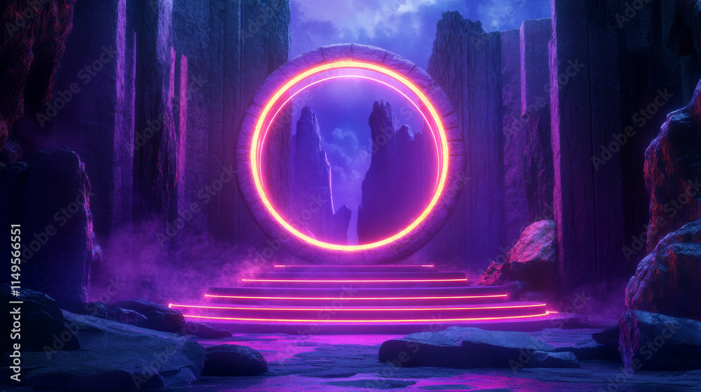 Magic neon glow portal for game ui design. Realistic vector circle ...