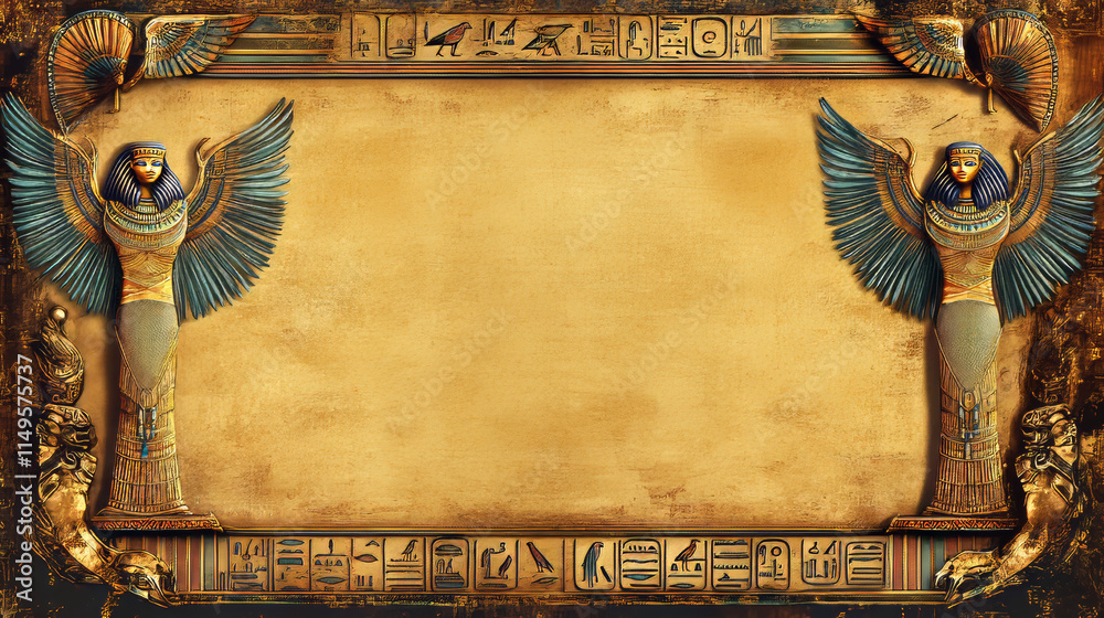 Ancient Egyptian game frame ui papyrus element. Egypt gold parchment ...