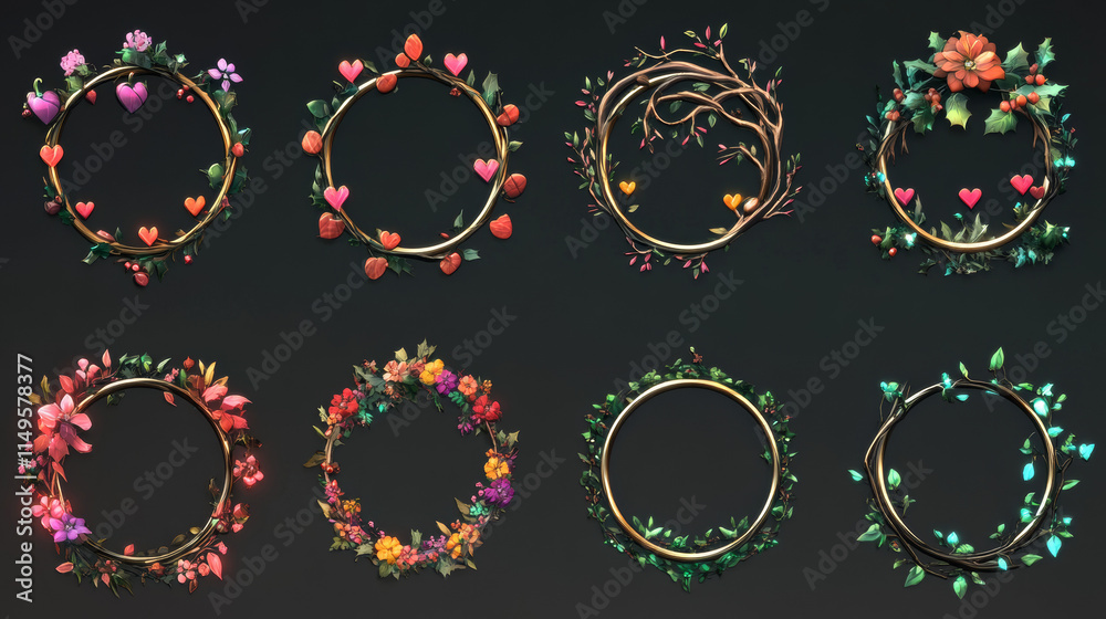 Round ui game avatar frames, elegant fantasy circles with curve ornate ...