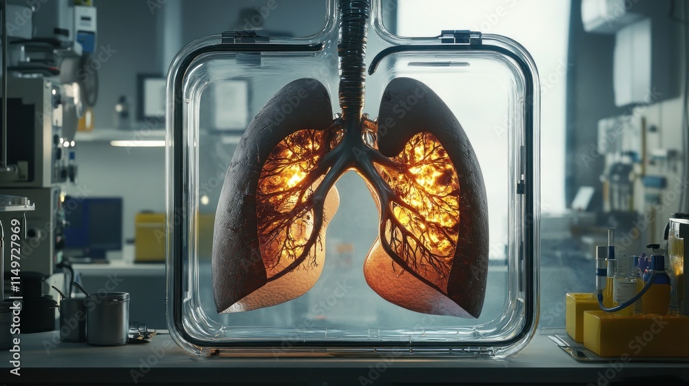 Realistic human lungs breathing inside a detailed chest cavity ...