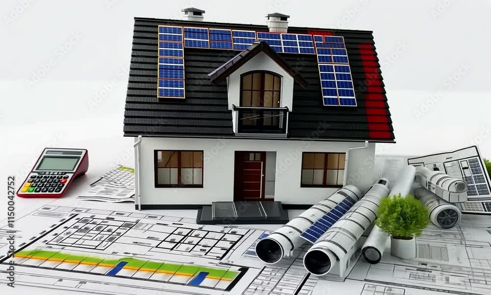 Comprehensive Building Plans: Scaled House Model with Rolled Schematics ...