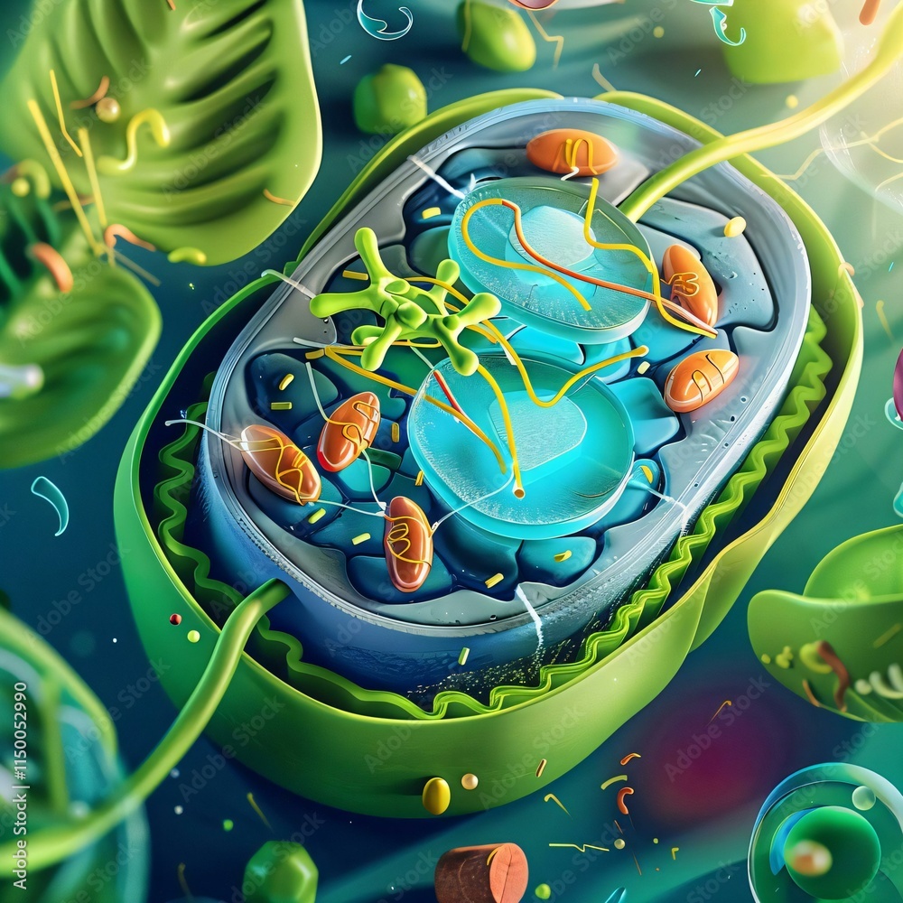 Digital illustration plant cell undergoing photosynthesis showing ...