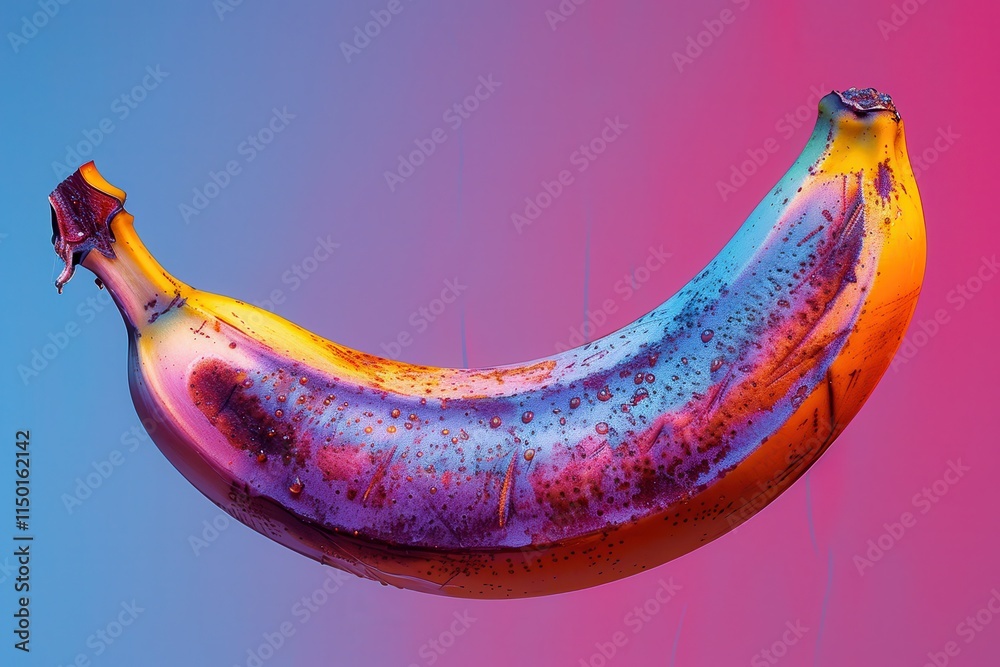 Rainbow Banana Pop Art: Vibrant, iridescent banana with a textured ...