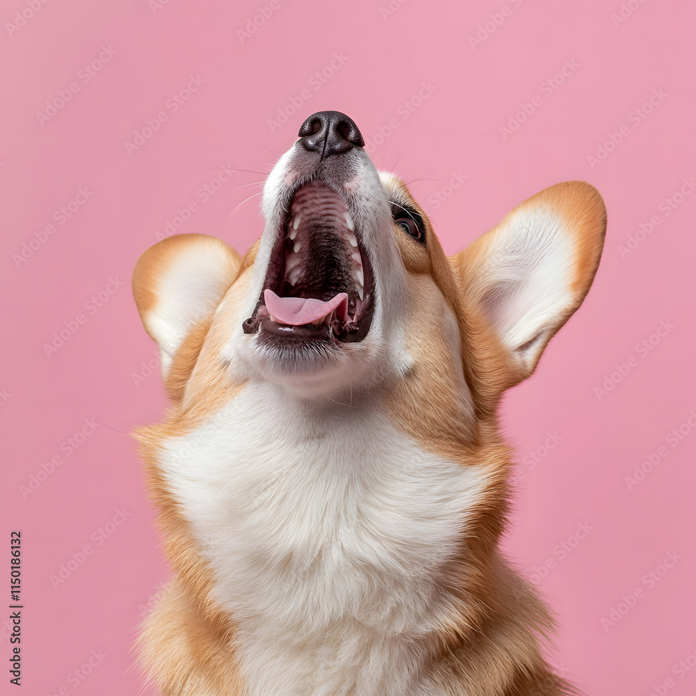 Dog Yawning on an Isolated Pink Background or Dog Barking - Vertical ...
