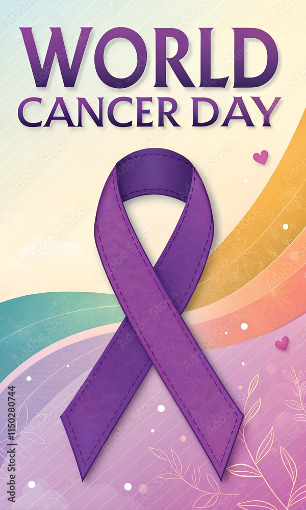 Social media banner for World Cancer Day with a vibrant purple ribbon ...