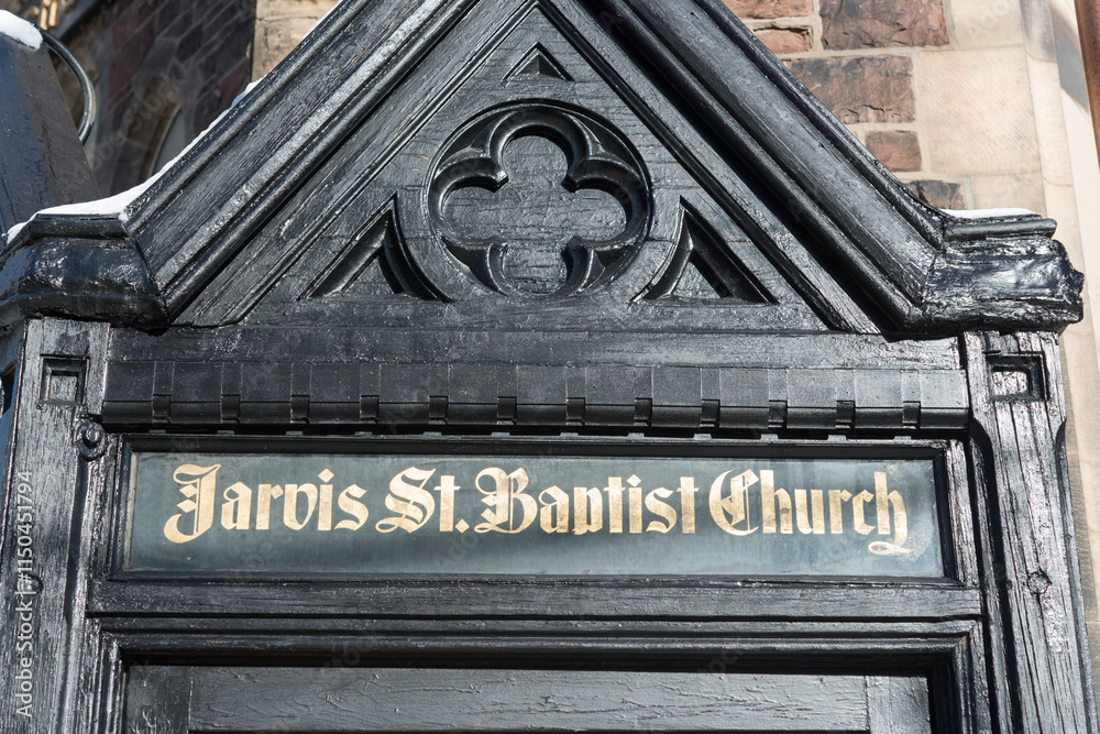 sign board at Jarvis Street Baptist Church located at 130 Gerrard St E ...