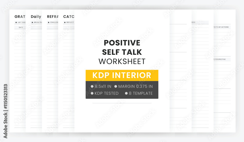 Positive Self Talk Worksheet KDP Interior Workbook Design, Printable Positive Self Help ...