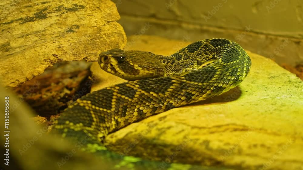 Diamondback rattlesnake slithering extreme macro close up. Venomous and ...