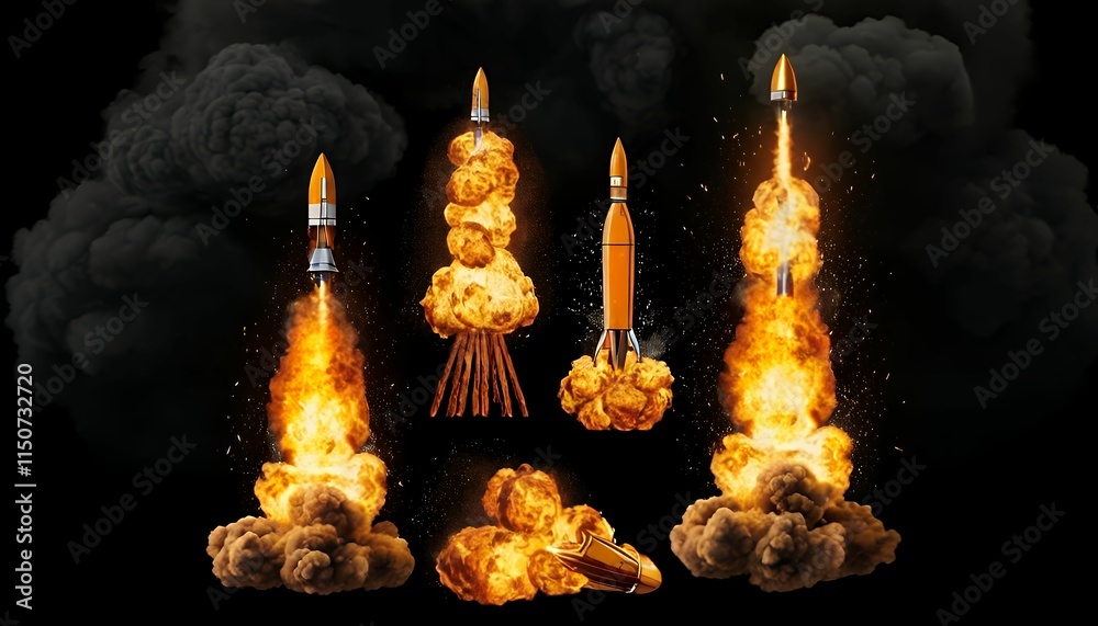 ภาพประกอบสต็อก Bomb explosion, rocket hit animation effect. Sprite ...