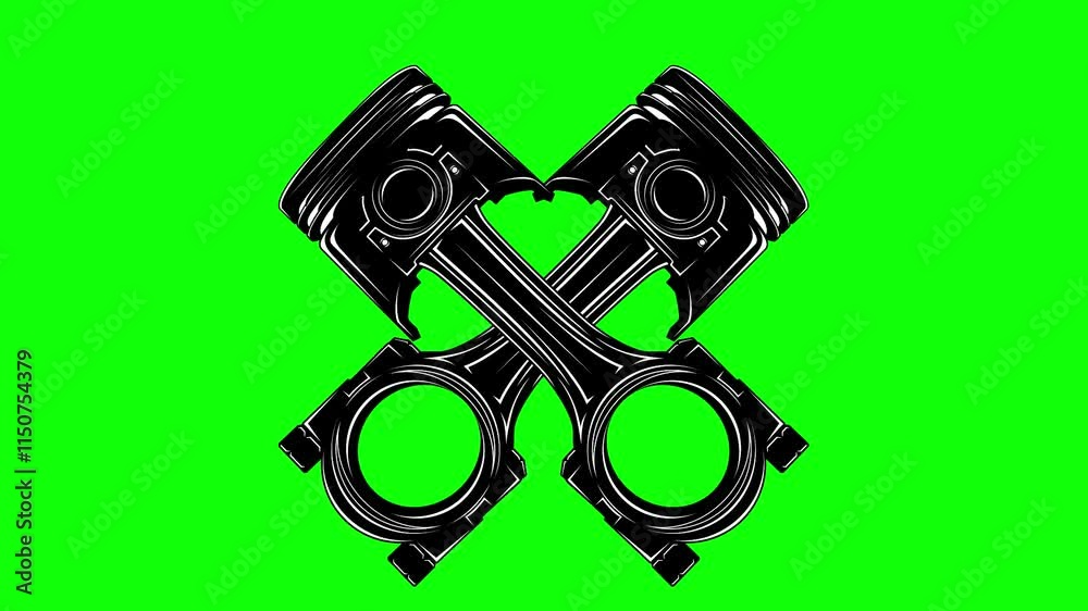 Crossed piston engine animation. mechanical car engine motion on green ...
