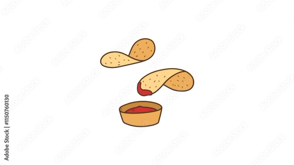 Chips falling down Into sausage bowl. Close-up Potatoes Chips 3d ...