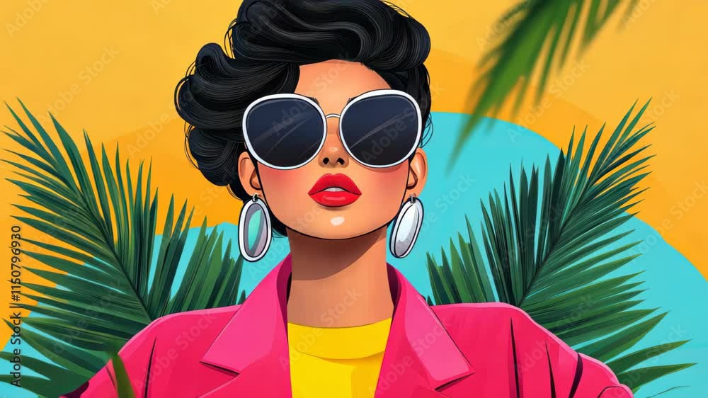 A chic woman models trendy outfits, showcasing bold colors and unique ...