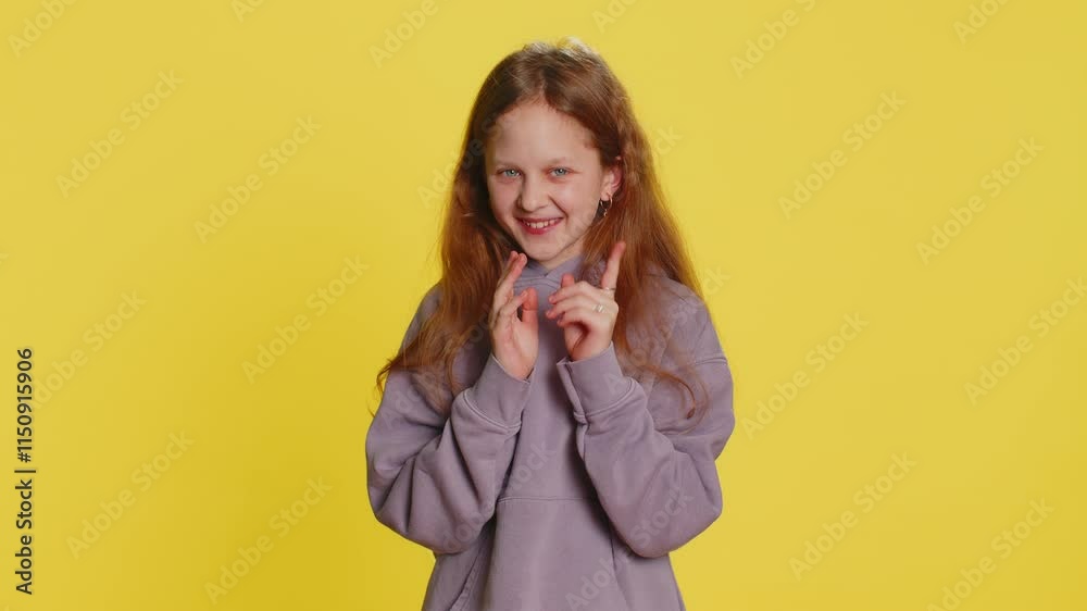 Sneaky cunning preteen child girl kid with tricky face gesticulating ...