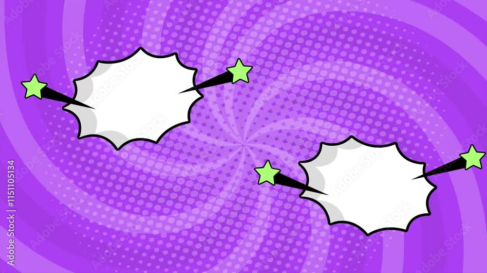 speech bubbles and stars in a purple explosion comic panel style layout ...