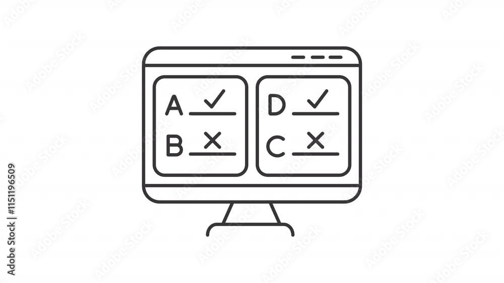 Online survey line animation. Test animated icon. Checkmarks showing up ...