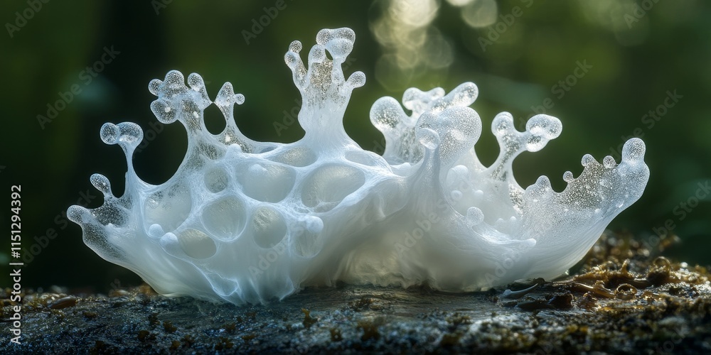 A large white veiny plasmodium of slime mould, or myxomycete, is ...