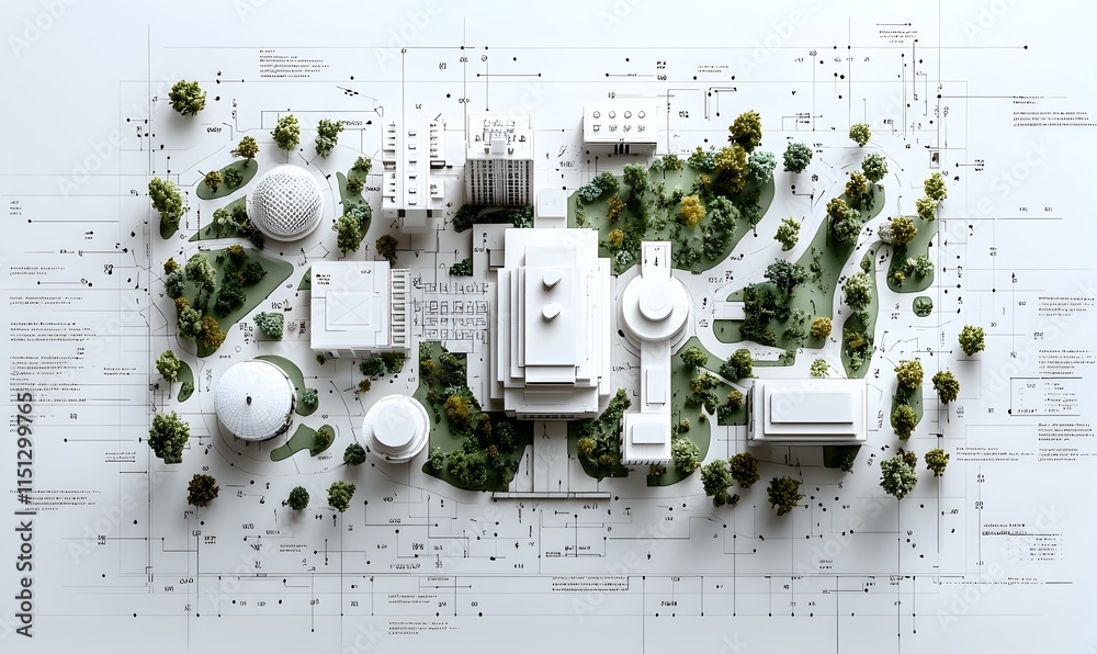 Detailed Imaginary Cadastral Map Displaying Model Buildings and ...