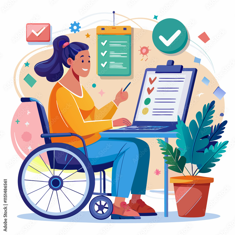 A thoughtful illustration depicting a person with a disability engaging ...