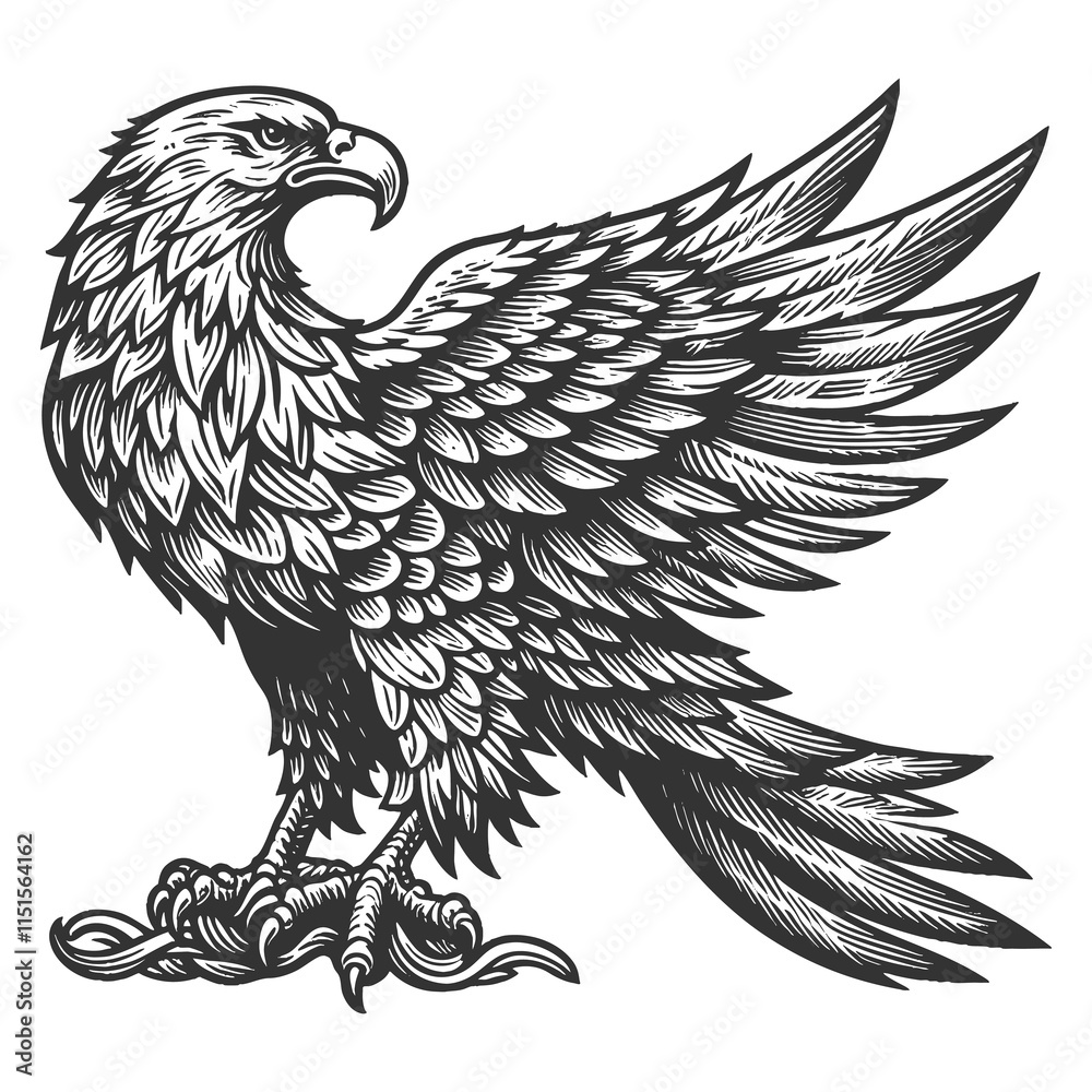 eagle with its wings fully spread, showcasing sharp talons and bold ...
