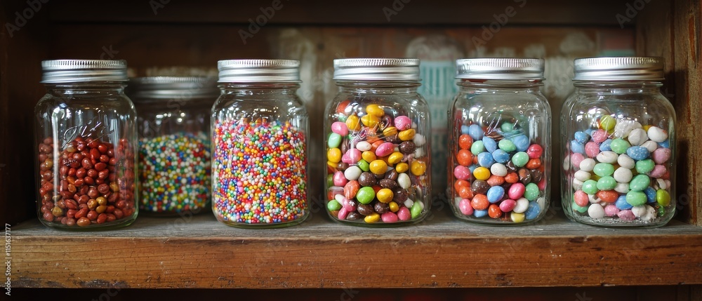 Warm environment nostalgic penny candy display in a vintage shop ...