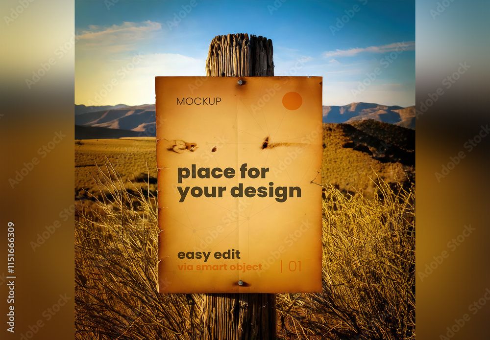 Old Vintage Wanted Poster Nailed to Post Mockup Stock Template | Adobe ...