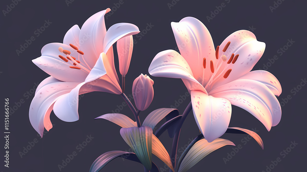 Poster 3d render zephyr lily isolated on transparent background cartoon ...