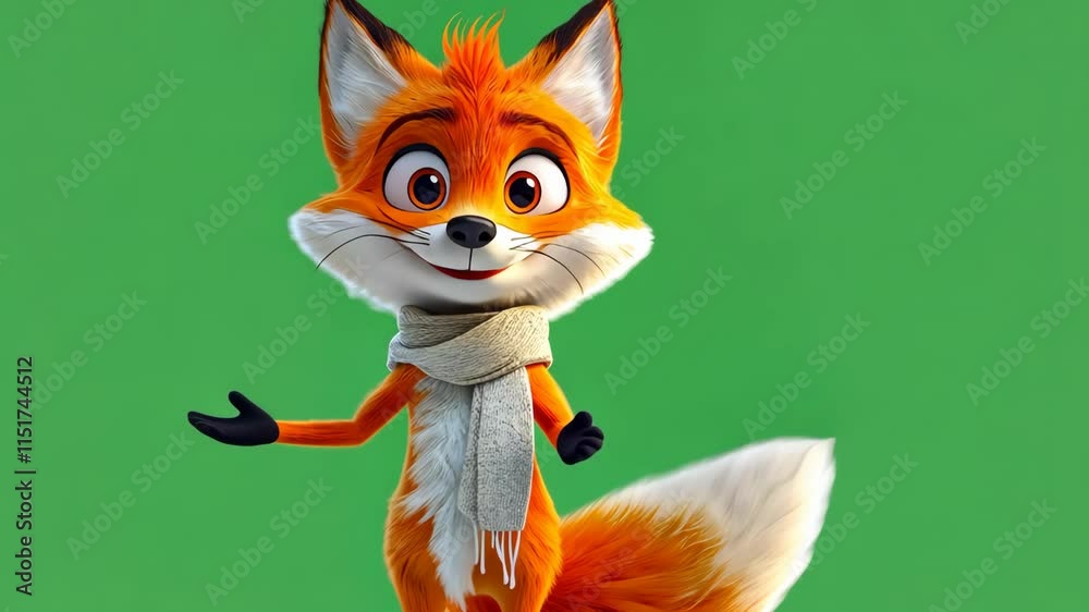 Anthropomorphic 3D Fox Character, Stylized Human Features, Green Screen ...