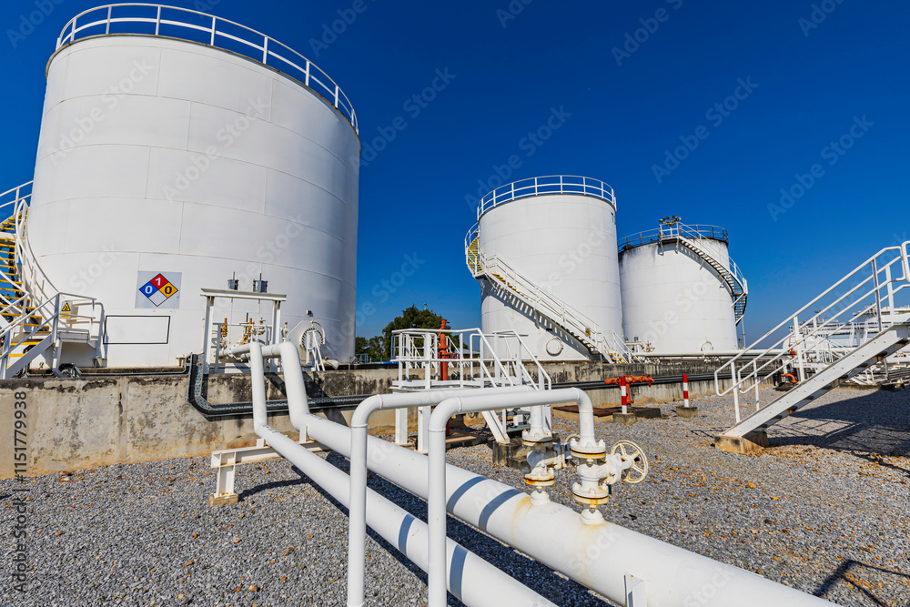 Poster Crude Oil Industry, White Storage Fuel Gas Container Tanks in ...