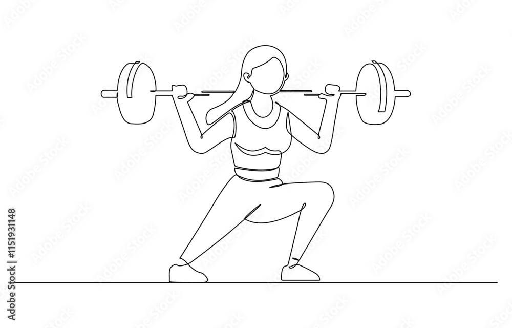 Woman lifting weights continuous one line drawing, One continuous line ...