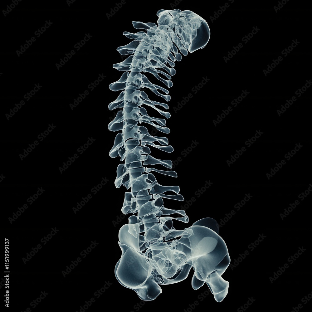 Detailed X-ray of the human spine, highlighting vertebral anatomy and ...