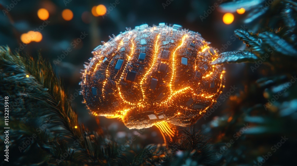 Glowing digital brain embedded in nature, representing AI and ...