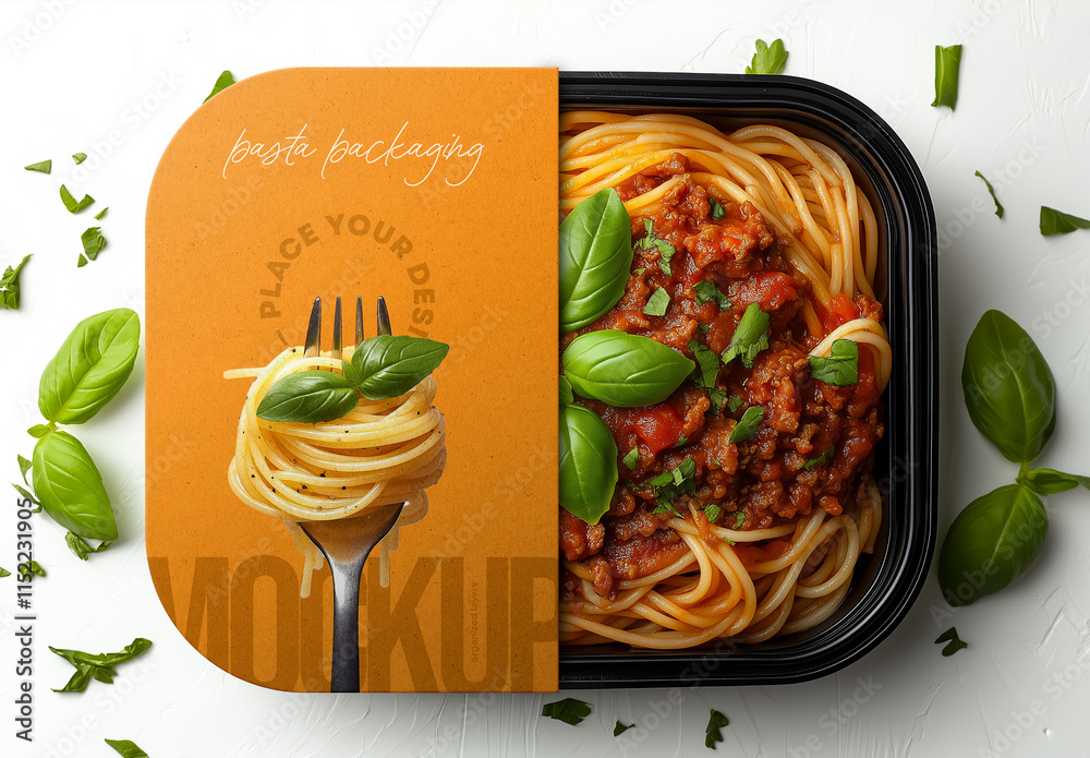 Top View Pasta Packaging Mockup – Realistic Italian Food Tray Scene ...