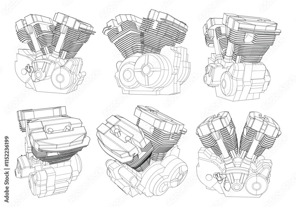 A set of drawings of engines - motor vehicle internal combustion engine ...