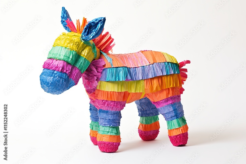 colorful piñata shaped like donkey covered in layers of vibrant crepe ...